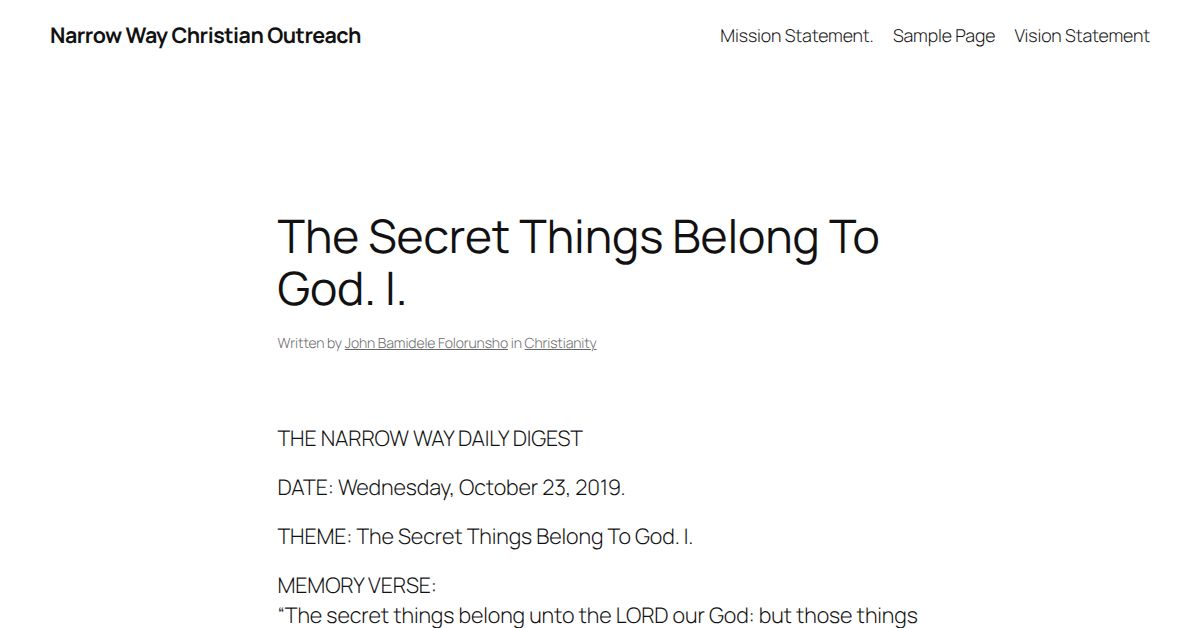 The Secret Things Belong To God. I. – Narrow Way Christian Outreach